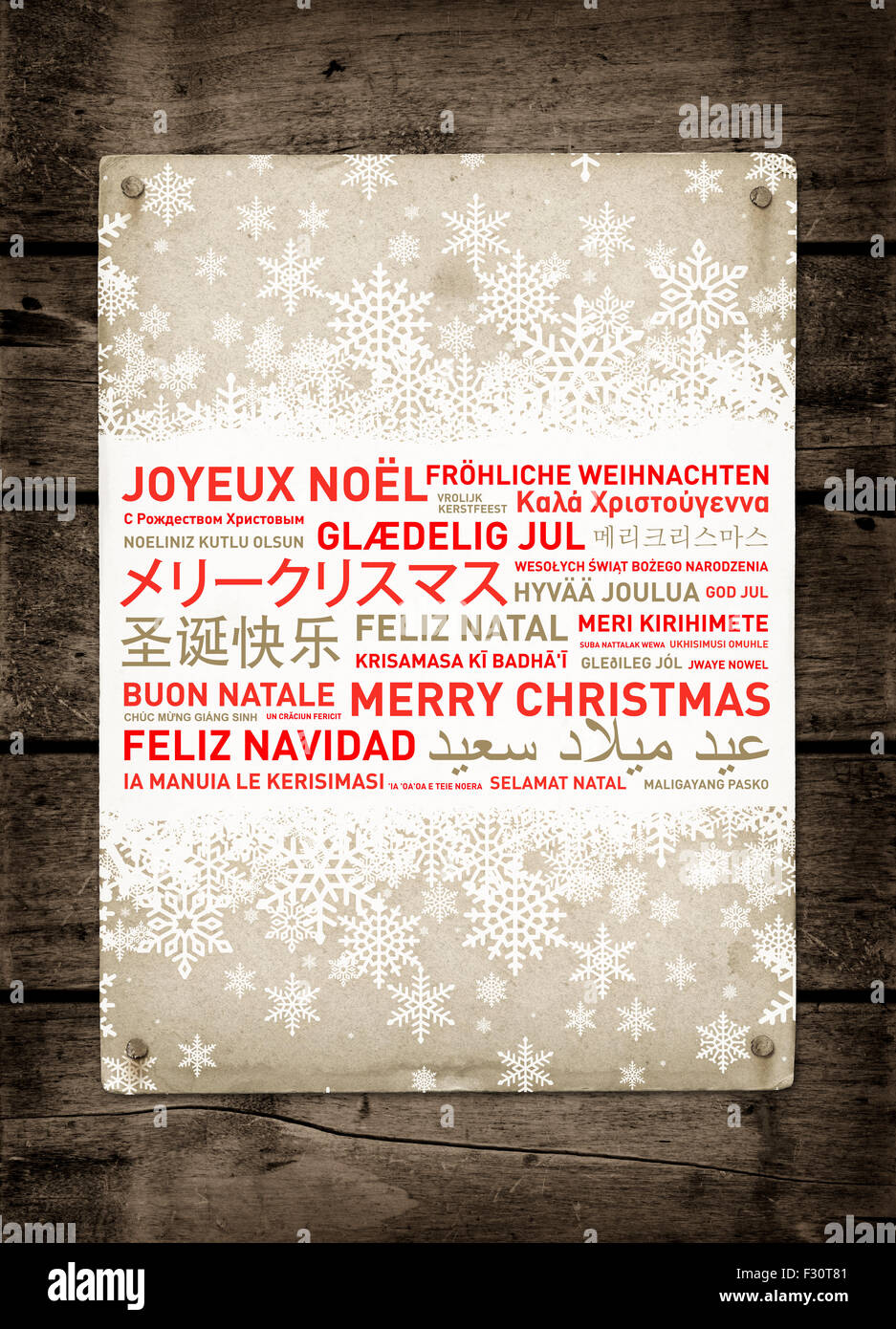 Merry christmas from the world. Different languages celebration vintage ...