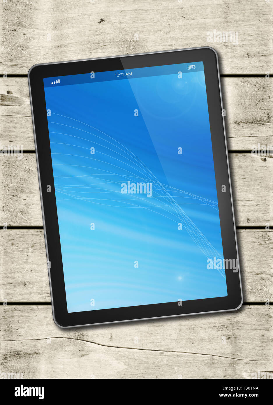 Digital tablet PC on a white wood table - vertical office mockup Stock ...