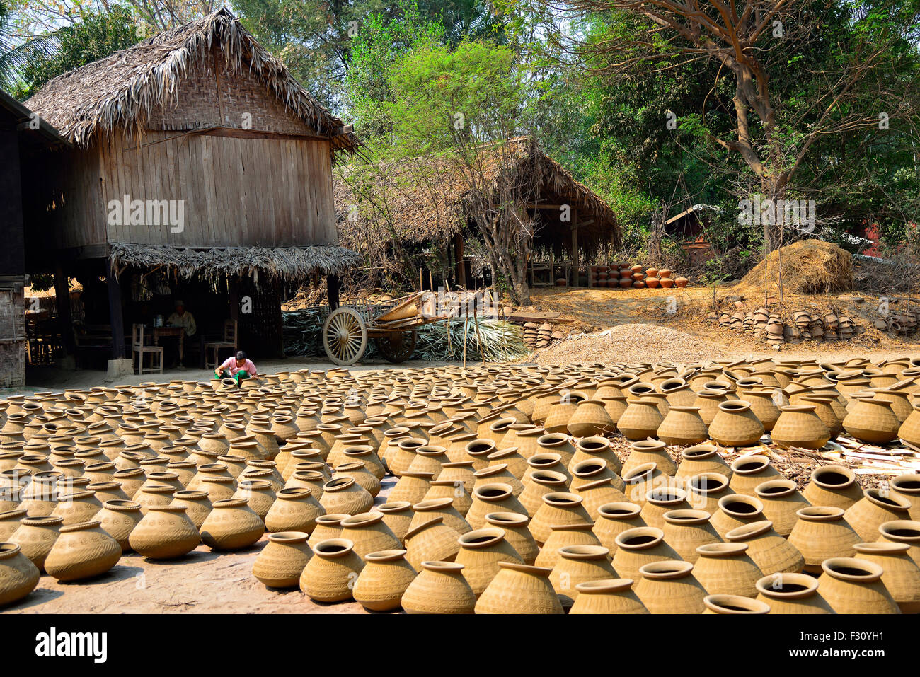Woman making pots at Yandabo village on the banks of the Irrawaddy ...