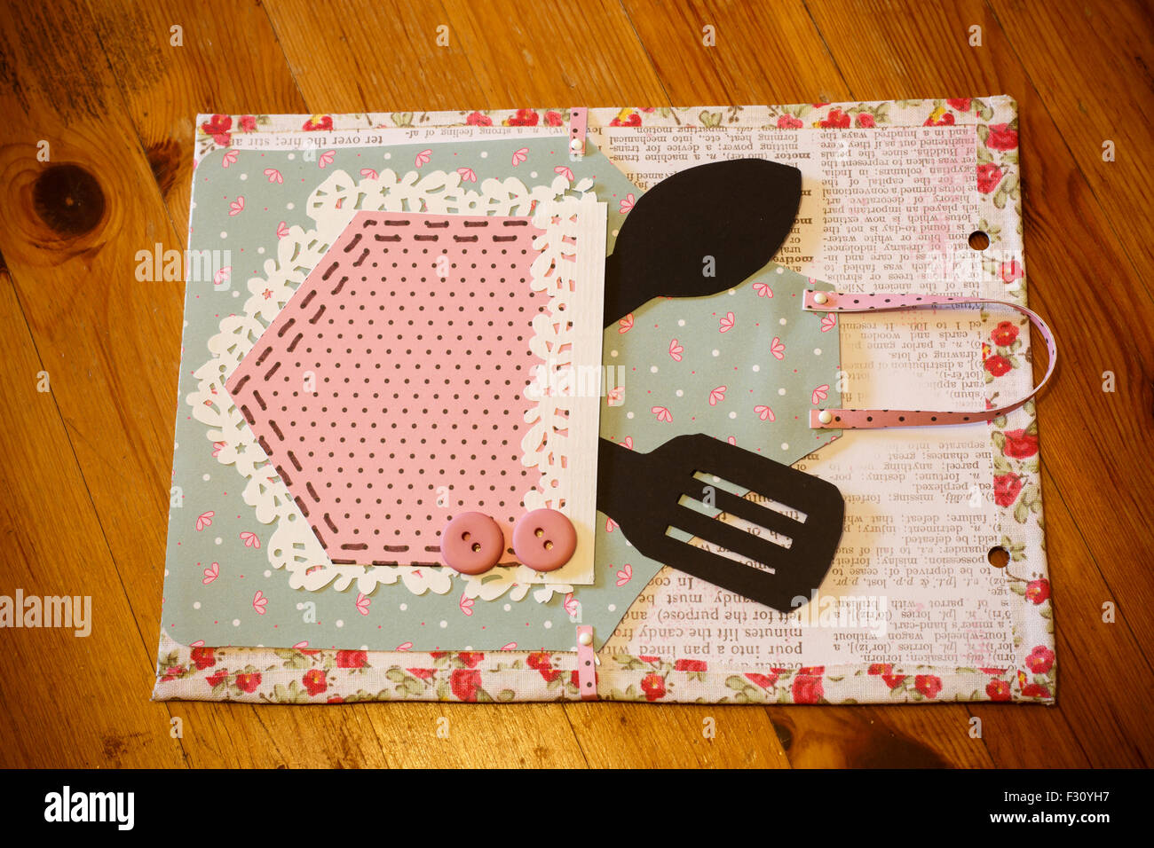 scrapbook pieces on wooden background Stock Photo - Alamy