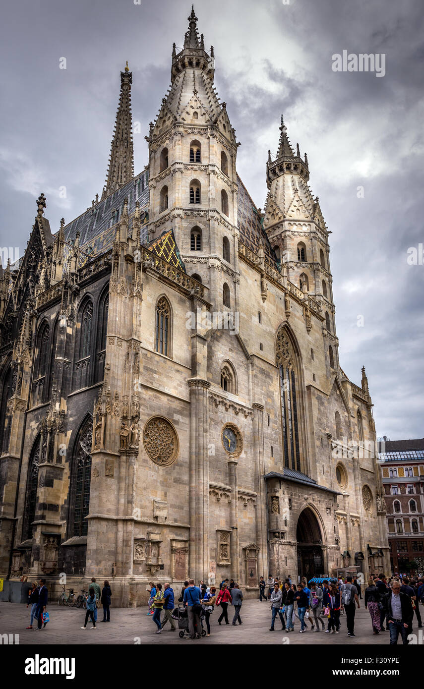VIENNA, AUSTRIA - JUNE 19, 2015: Tourists visiting monumental gothic St ...