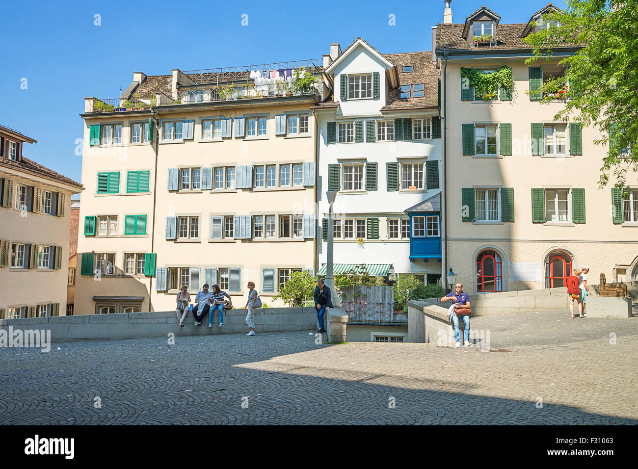 Street view of Old city of Zurich in Switzerland in summer Stock Photo ...