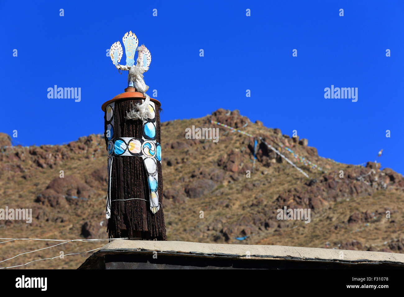 Fabric covered dhvaja-victory banner one of the ashtamangala-auspicious ...