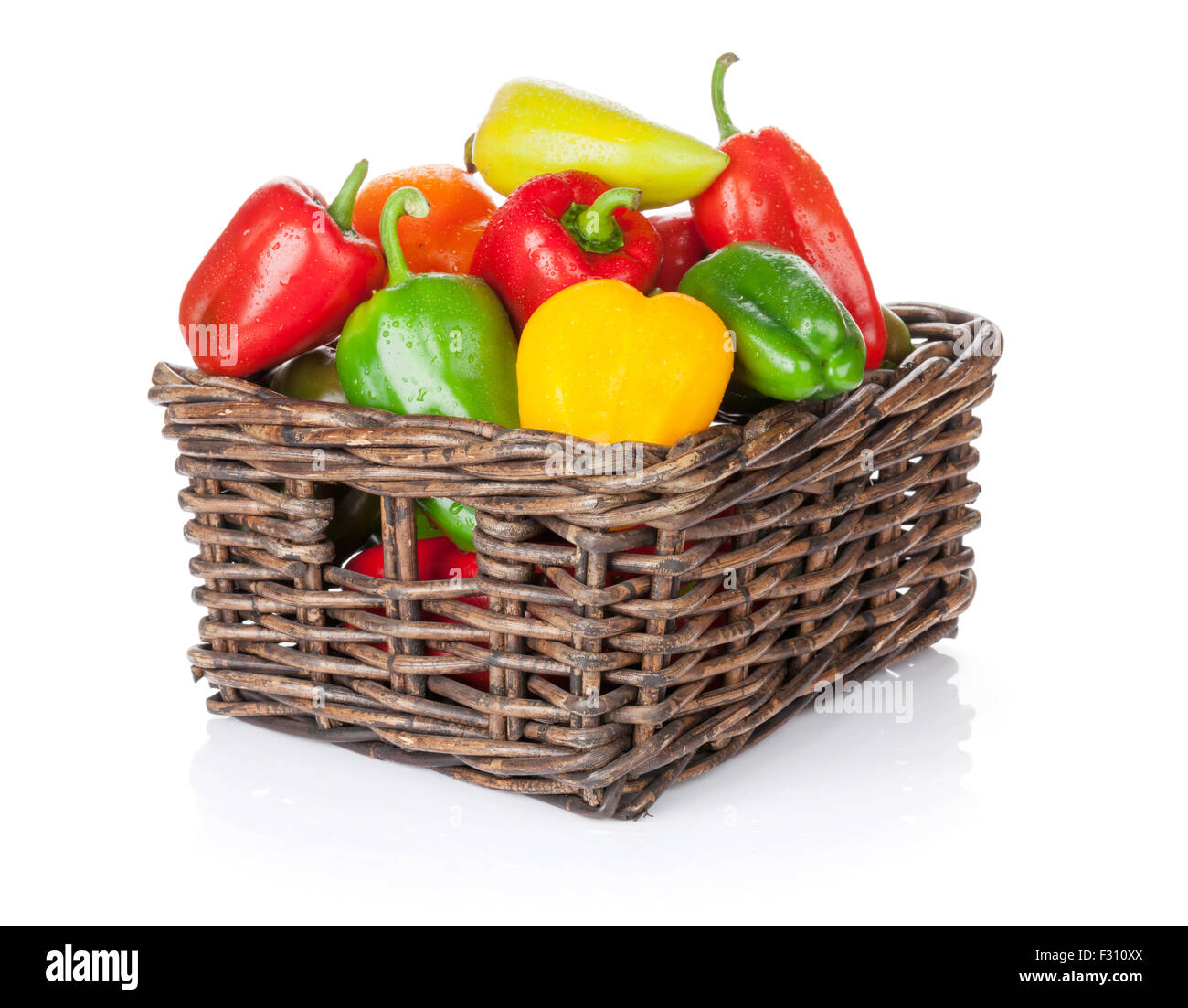 Fresh colorful bell peppers in box. Isolated on white background Stock ...