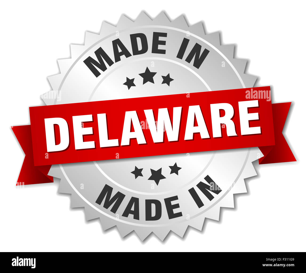 made in Delaware silver badge with red ribbon Stock Photo - Alamy