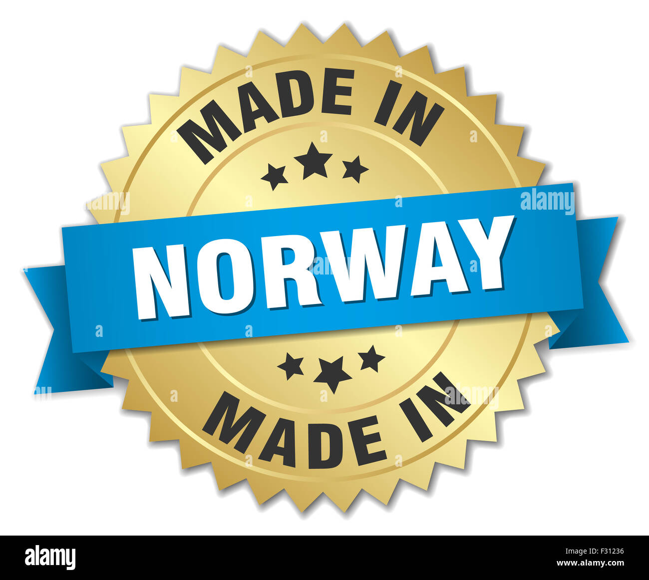 made in Norway gold badge with blue ribbon Stock Photo - Alamy