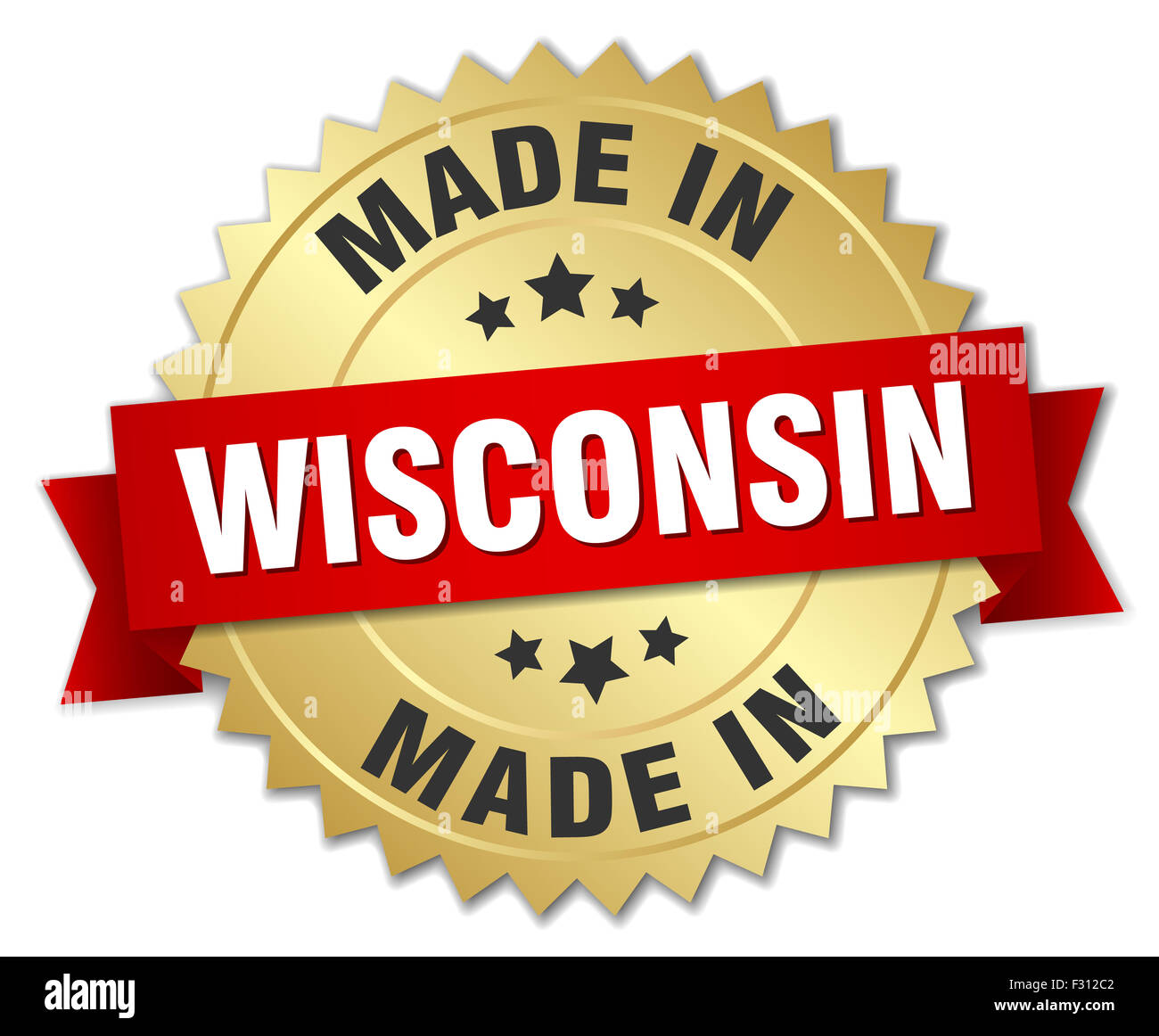 made in Wisconsin gold badge with red ribbon Stock Photo - Alamy