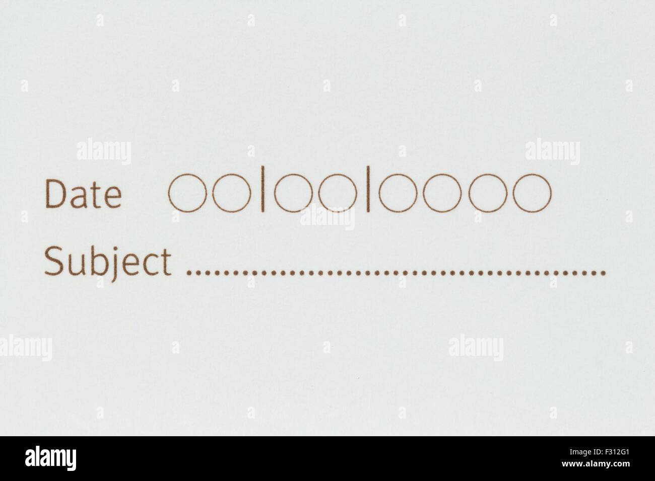 Blank paper with blank subject and blank date Stock Photo - Alamy