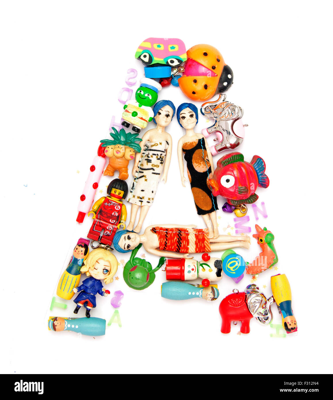 the letter A made from lots of old small toys Stock Photo - Alamy