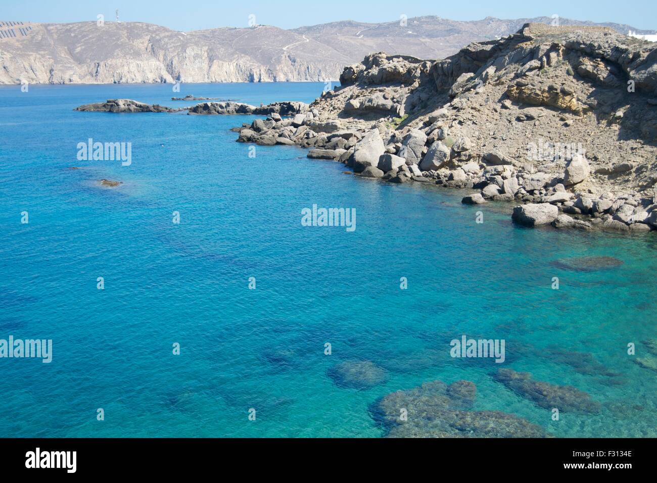 Beach Mykonos Greek island blue clear water shore Stock Photo - Alamy