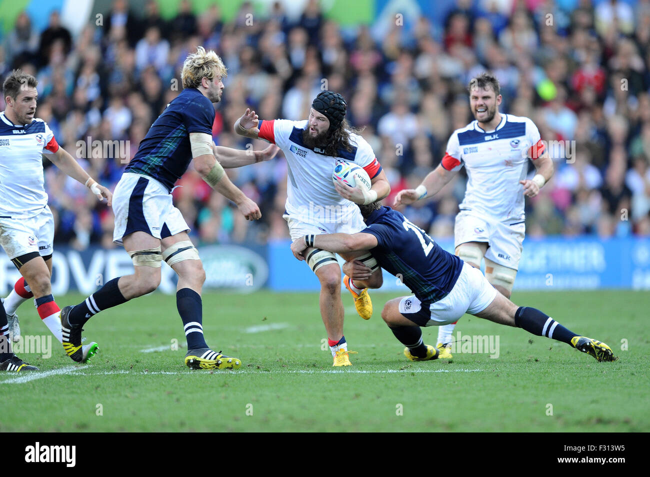27 September 2015: Danny Barrett of USA is tackled by Richie Gray and ...