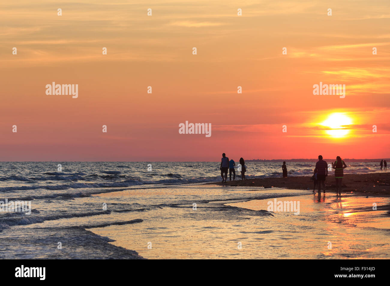 People walking on the beach at sunset Stock Photo - Alamy
