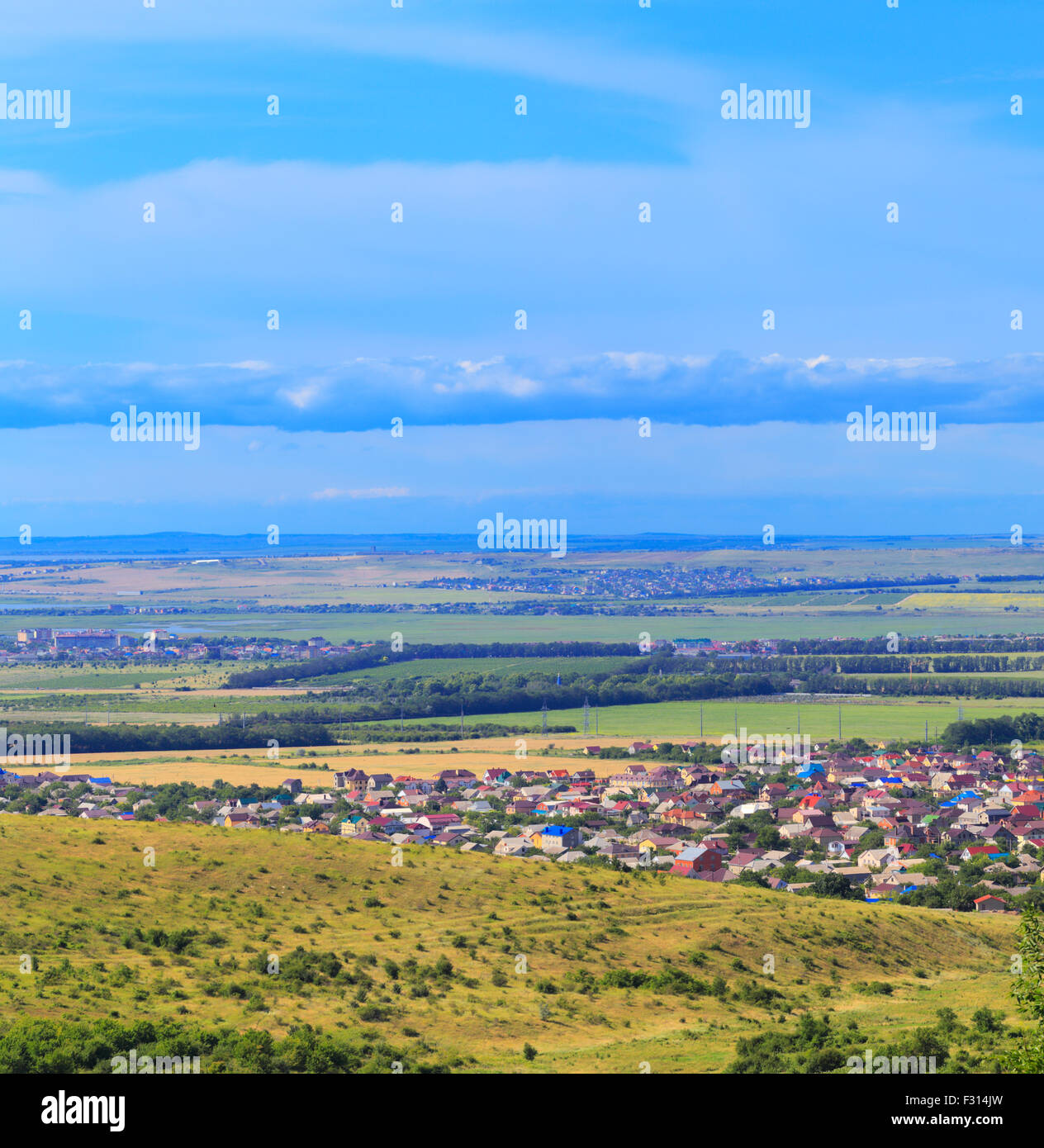 Small town at steppe aerial view cityscape field Stock Photo - Alamy
