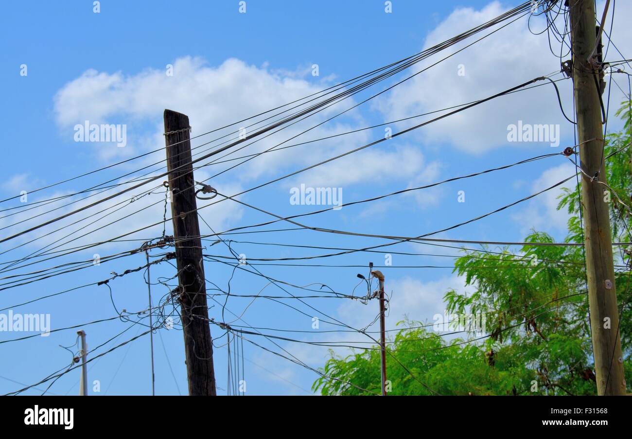 High voltage power pole with wires tangled hi-res stock photography and ...