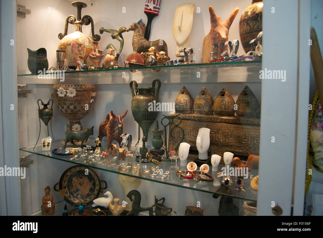 Greek souvenirs sale shop tourist display craft Stock Photo - Alamy