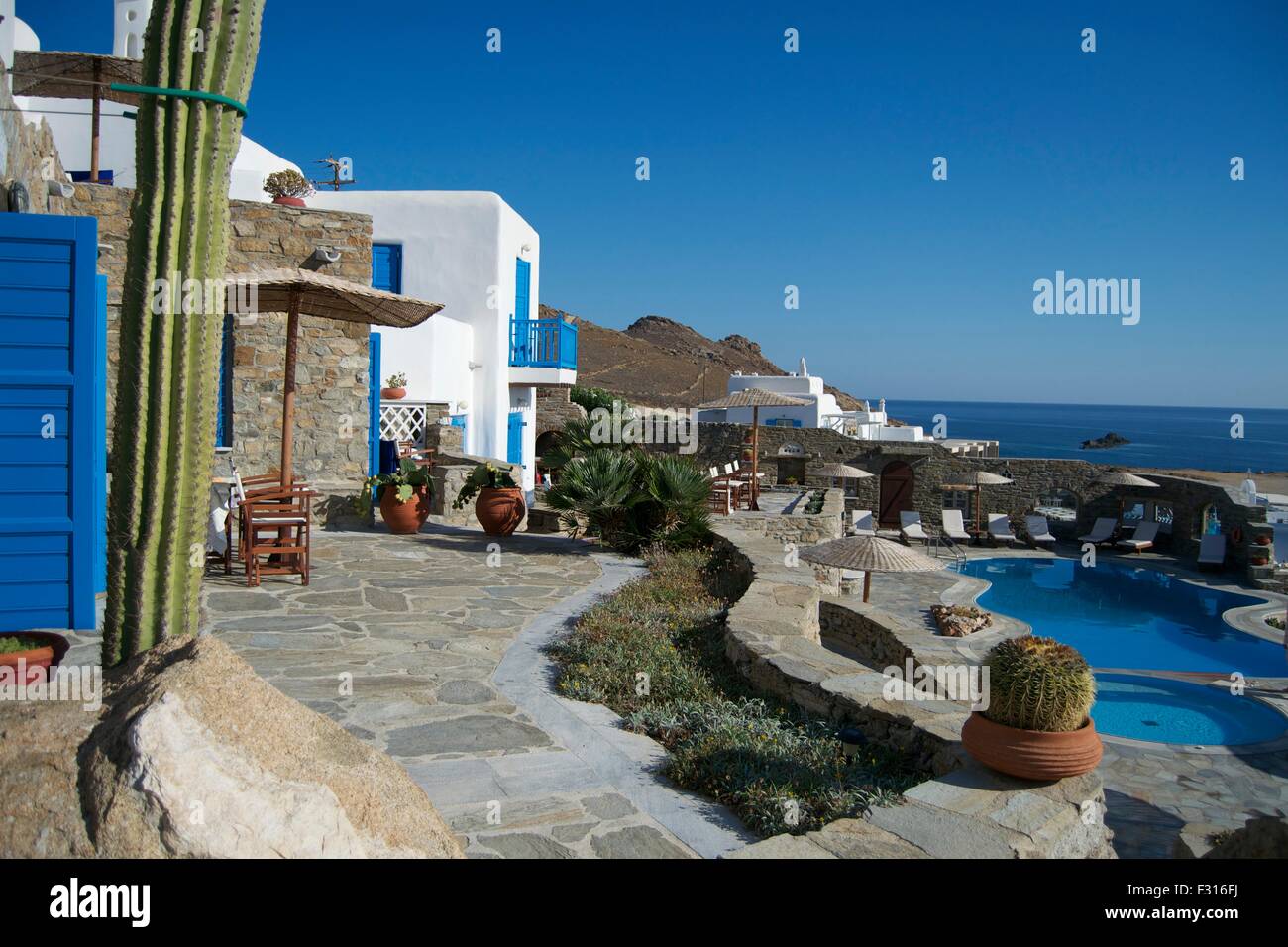 Sea facing resort in Mykonos Stock Photo - Alamy