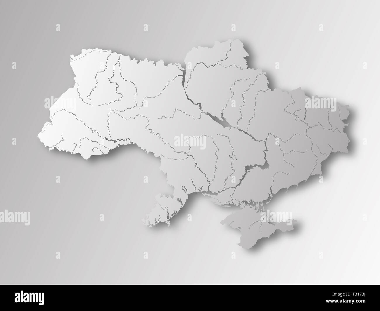 Map of Ukraine with paper cut effect. Rivers are shown Stock Photo - Alamy