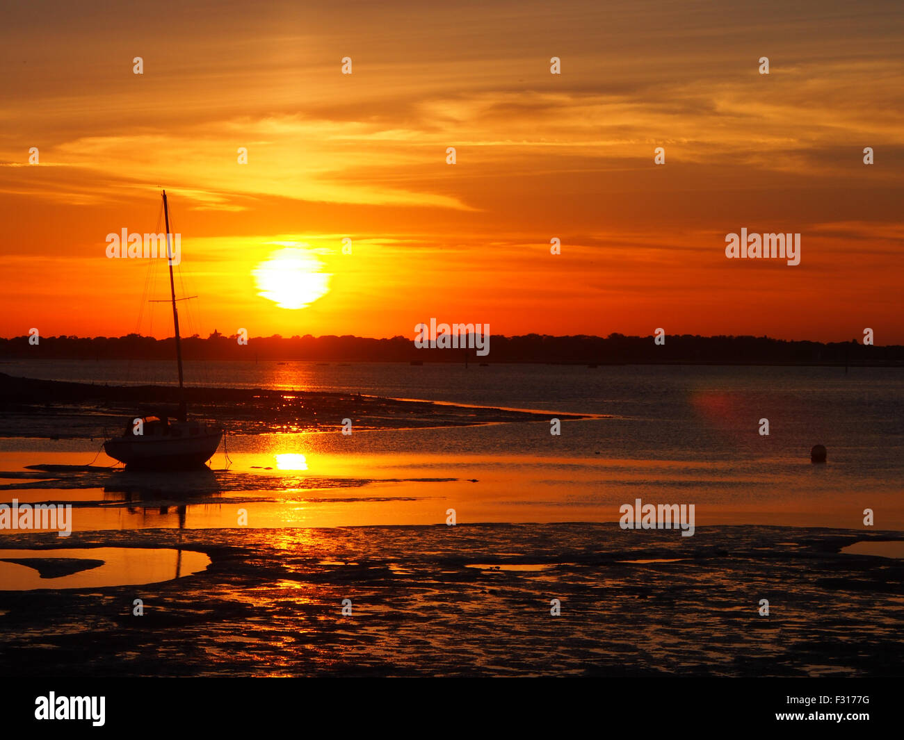 Sunset over Portsmouth harbour, Hampshire, England. As seen from the ...