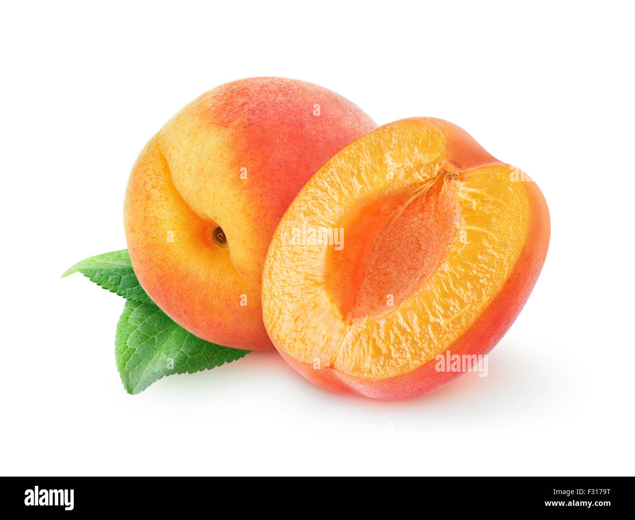 One and a half peaches over white background with clipping path Stock ...
