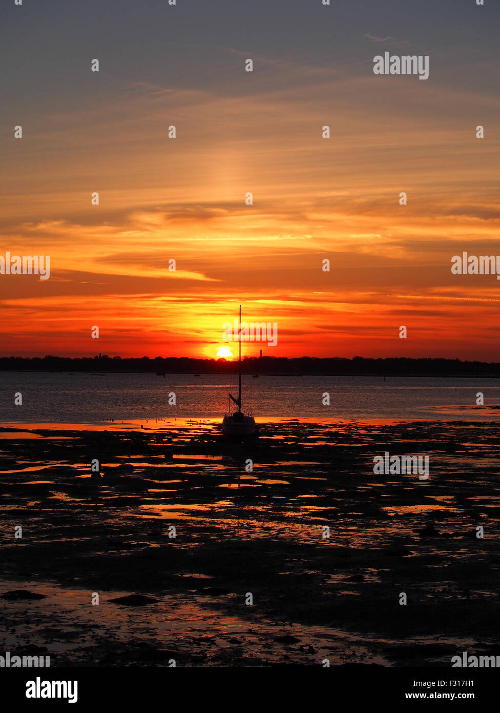 Sunset over Portsmouth harbour, Hampshire, England. As seen from the ...