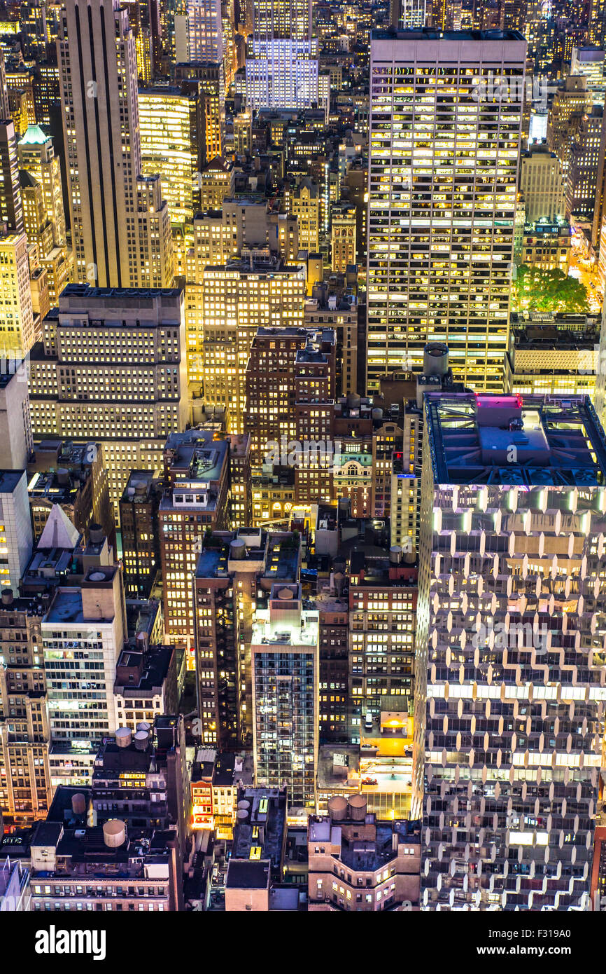 Beautiful New York City lights on buildings seen from above Stock Photo ...