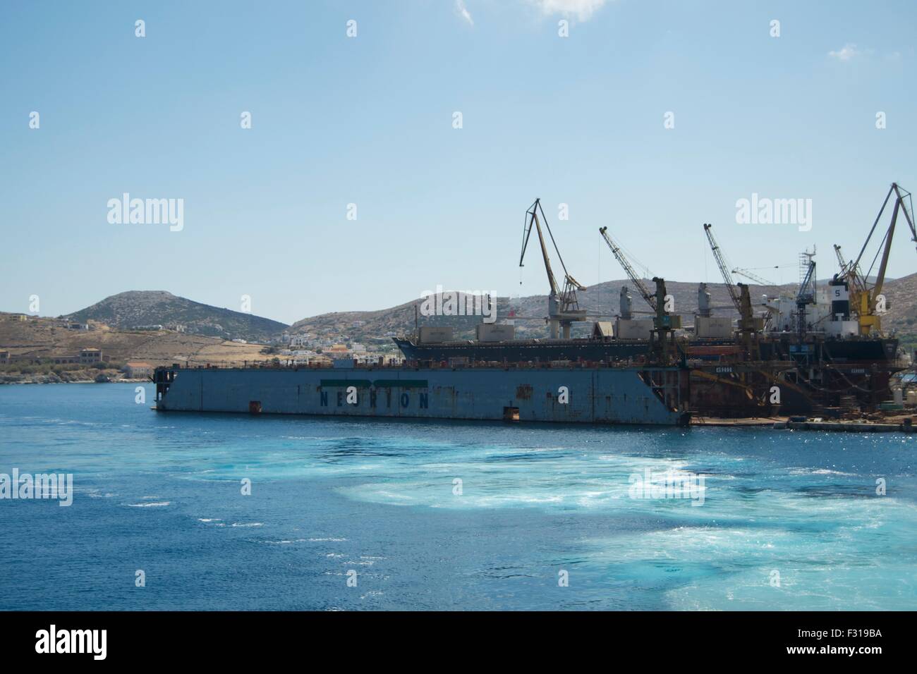 Naxos island Greece blue water coast beach travel ship building ...