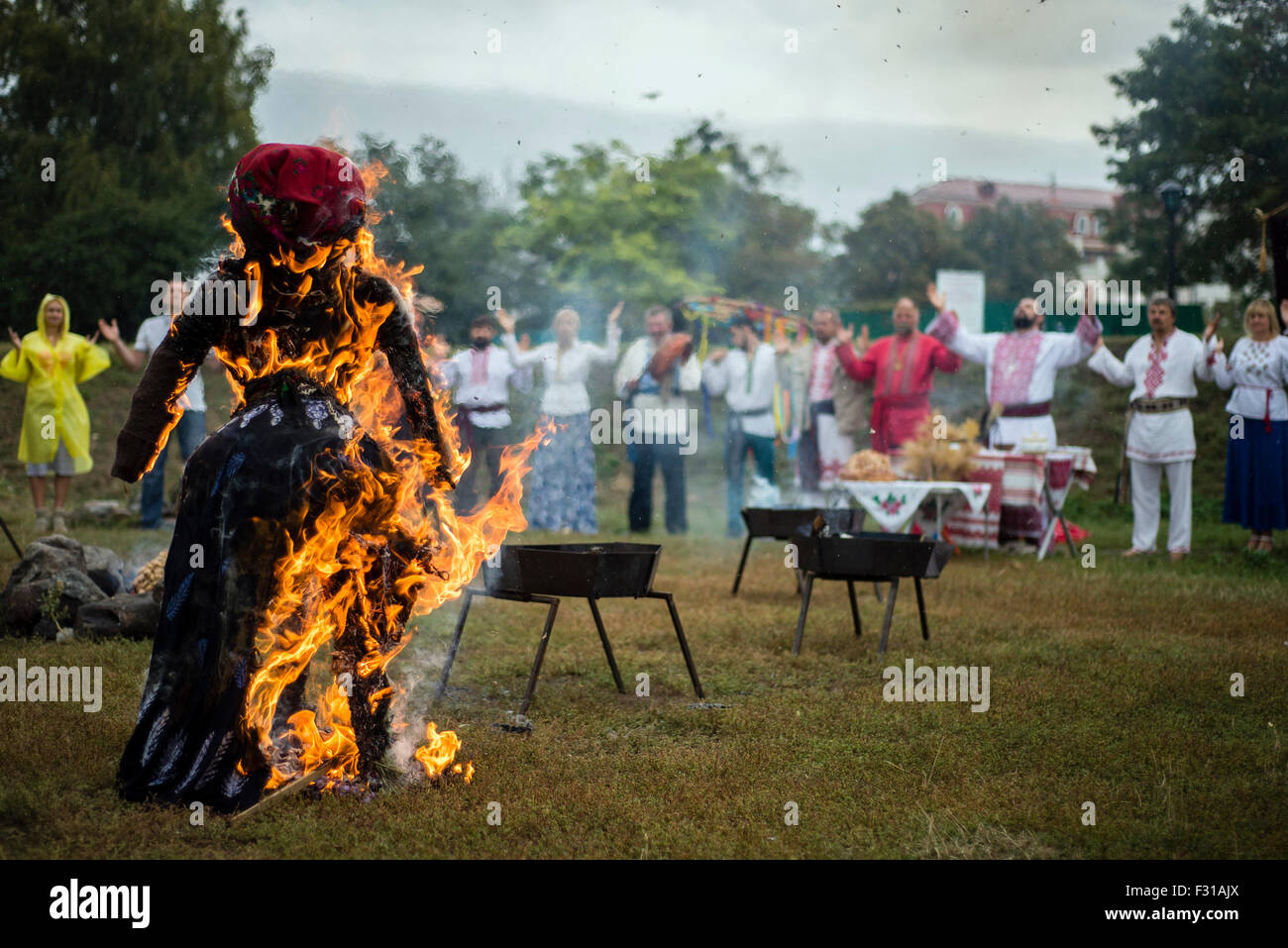 Kiev, Ukraine. 27th Sep, 2015. Ukrainian pagans set fire to an effigy ...