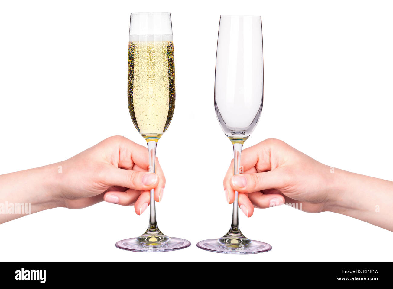 Hand with glasses of champagne isolated on a white background Stock ...
