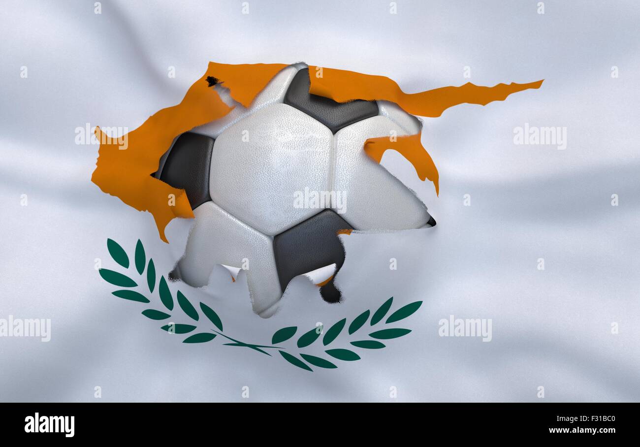 Flag of Cyprus and soccer ball, hole in flag Stock Photo - Alamy