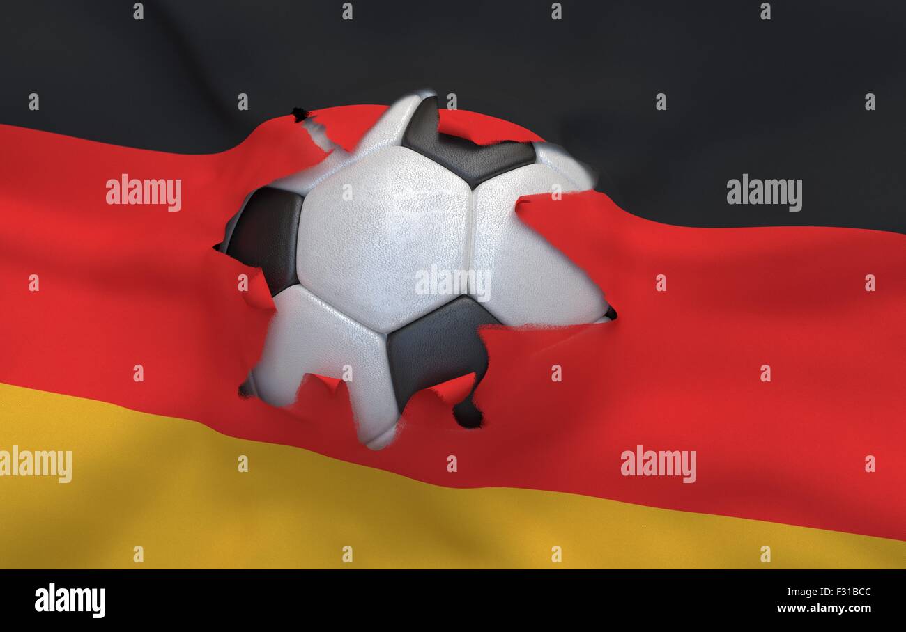 Flag of Germany and soccer ball, hole in flag Stock Photo - Alamy