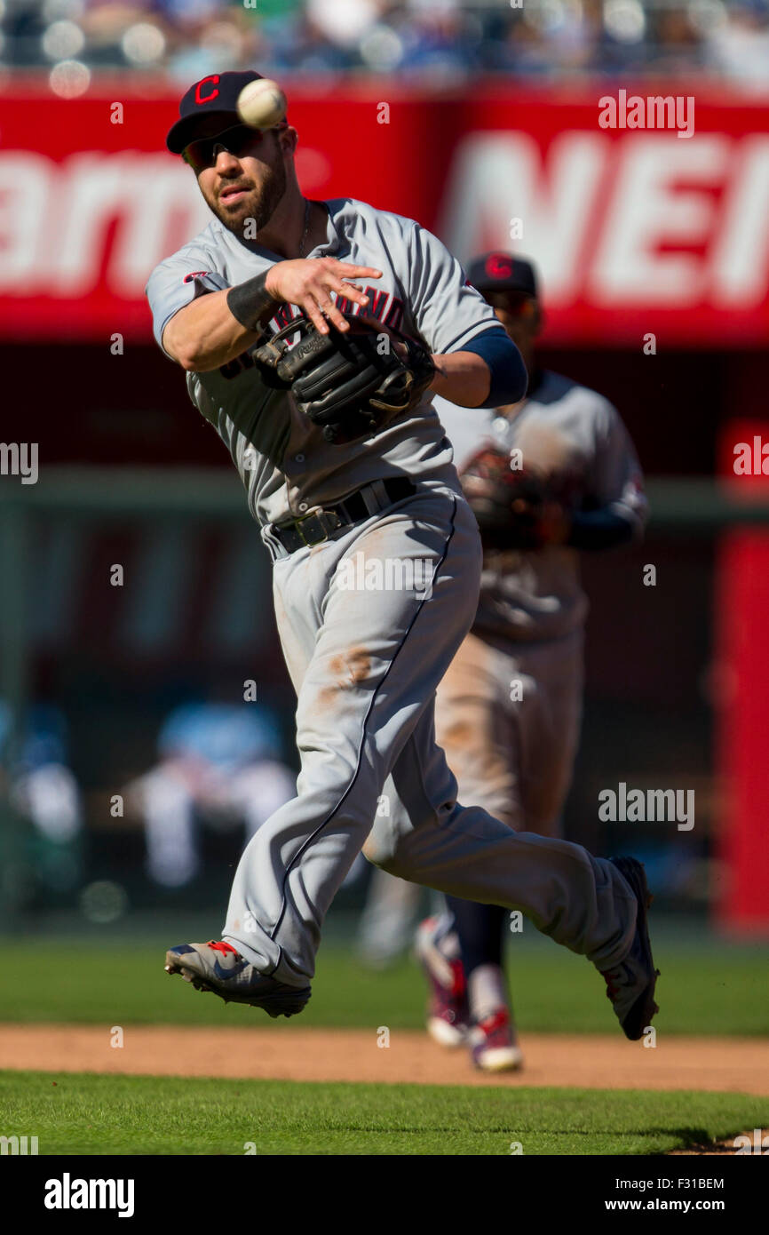 Kansas City, MO, USA. 27th Sep, 2015. Jason Kipnis #22 of the Cleveland ...
