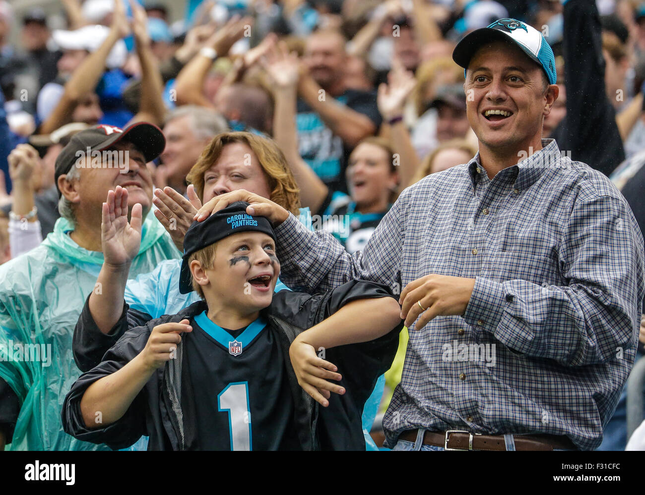 September 27, 2015 Charlotte, NC, Carolina Panther fans celebrate a win ...