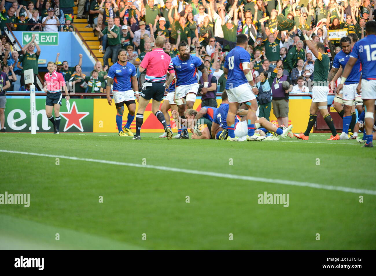 Schalk Burger scores a try for South Africa as they beat Samoa at Villa ...