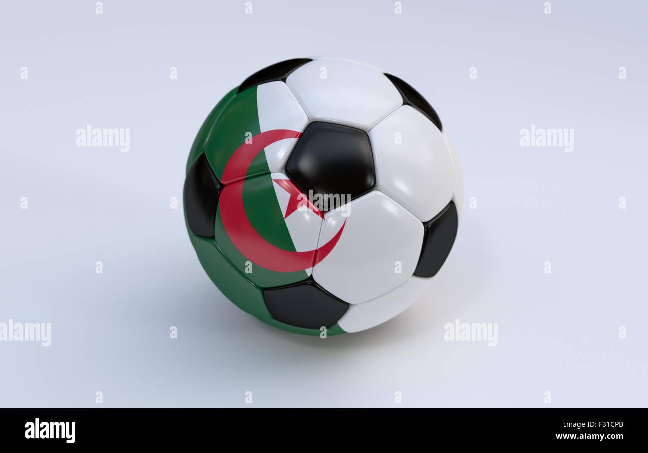 Algeria flag on soccer, football ball on white background Stock Photo ...