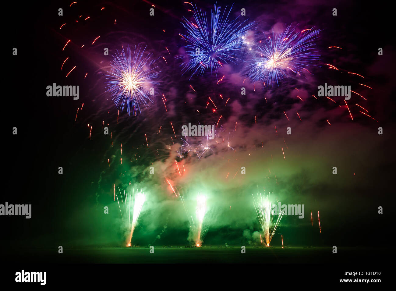 Beautiful colorful fireworks on the night sky Stock Photo - Alamy