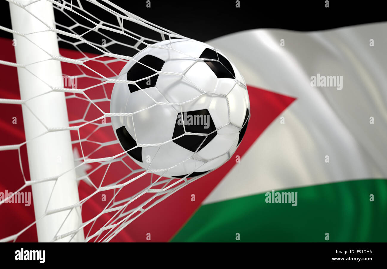 Jordan flag and soccer ball, football in goal net Stock Photo - Alamy