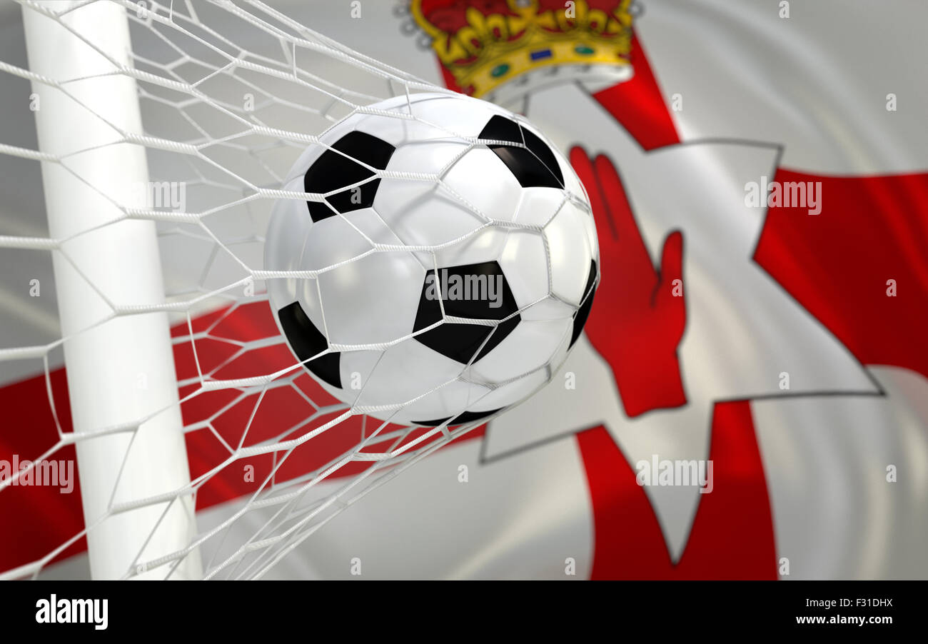 Northern Ireland flag and soccer ball, football in goal net Stock Photo ...