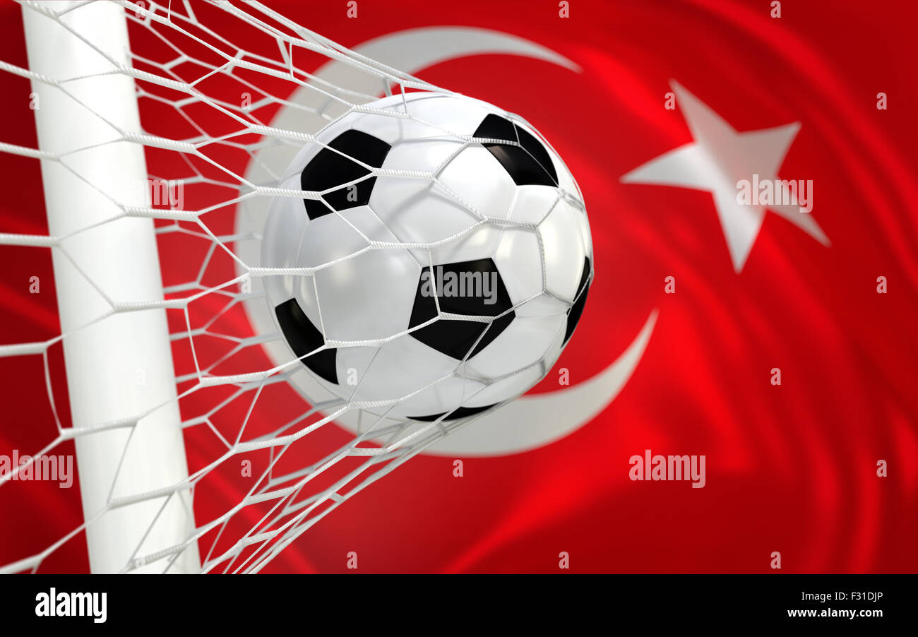 Turkey flag and soccer ball, football in goal net Stock Photo - Alamy