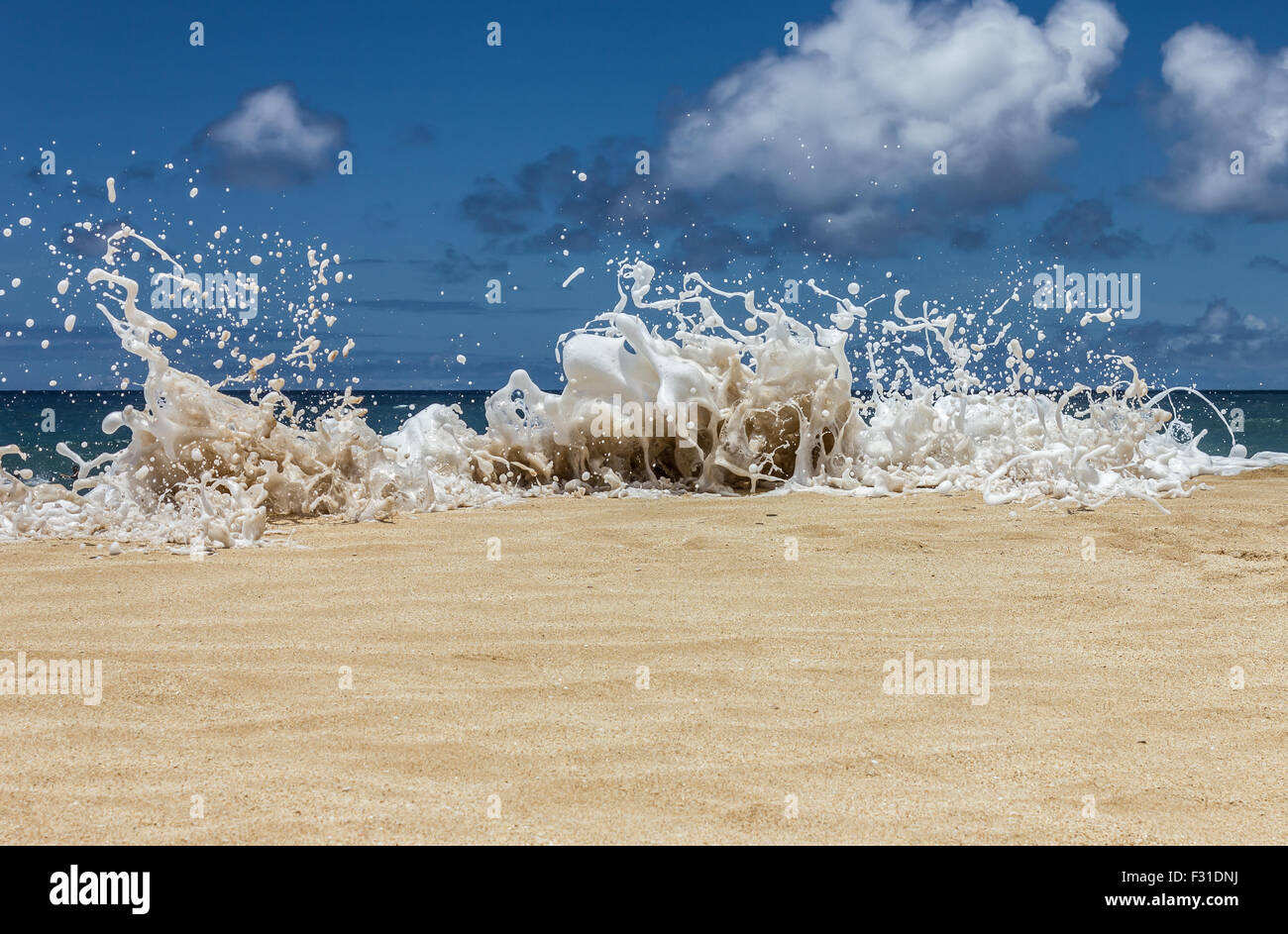 Ocean wave splash up on the beach in Hawaii Stock Photo - Alamy