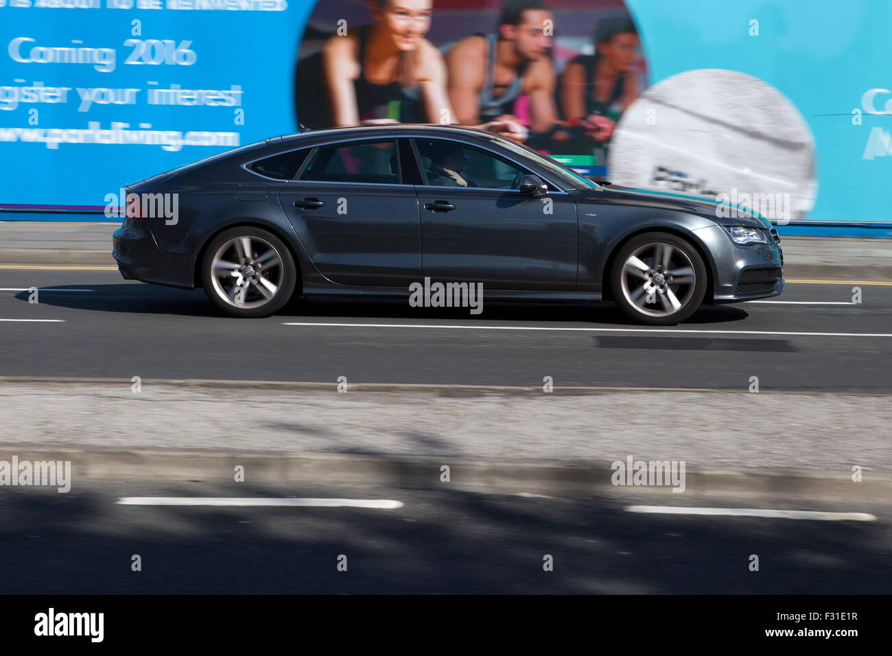 A blurred moving Audi A7 at speed motion blur on 'The Strand' at ...