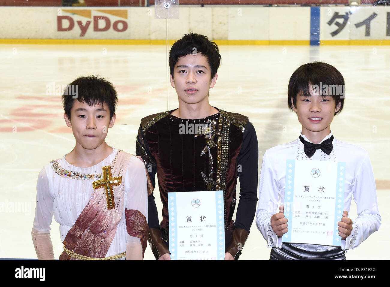 Tokyo, Japan. 27th Sep, 2015. (L-R) Reo Ishizuka, Daichi Miyata, Shingo Nishiyama Figure Skating ...
