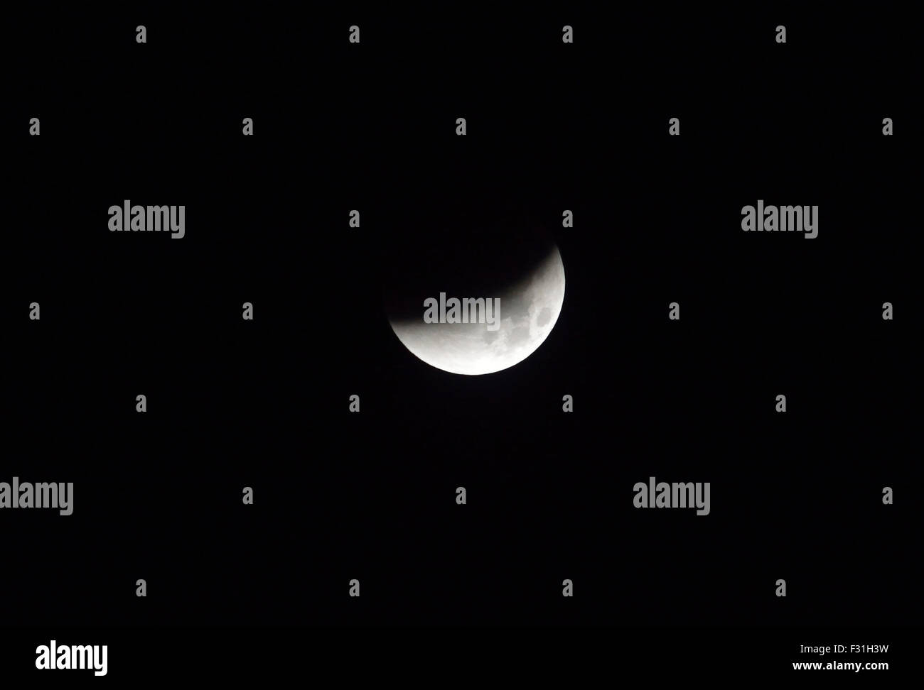 Manchester, UK 28th September 2015 The lunar eclipse at 02.42. before ...