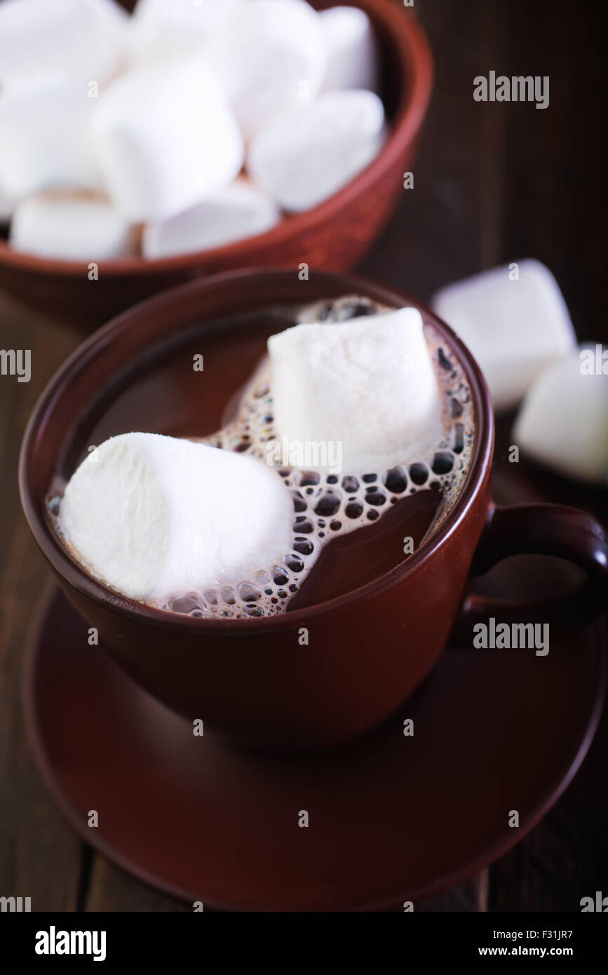 cocoa drink with marshmellow on the wooden table Stock Photo - Alamy