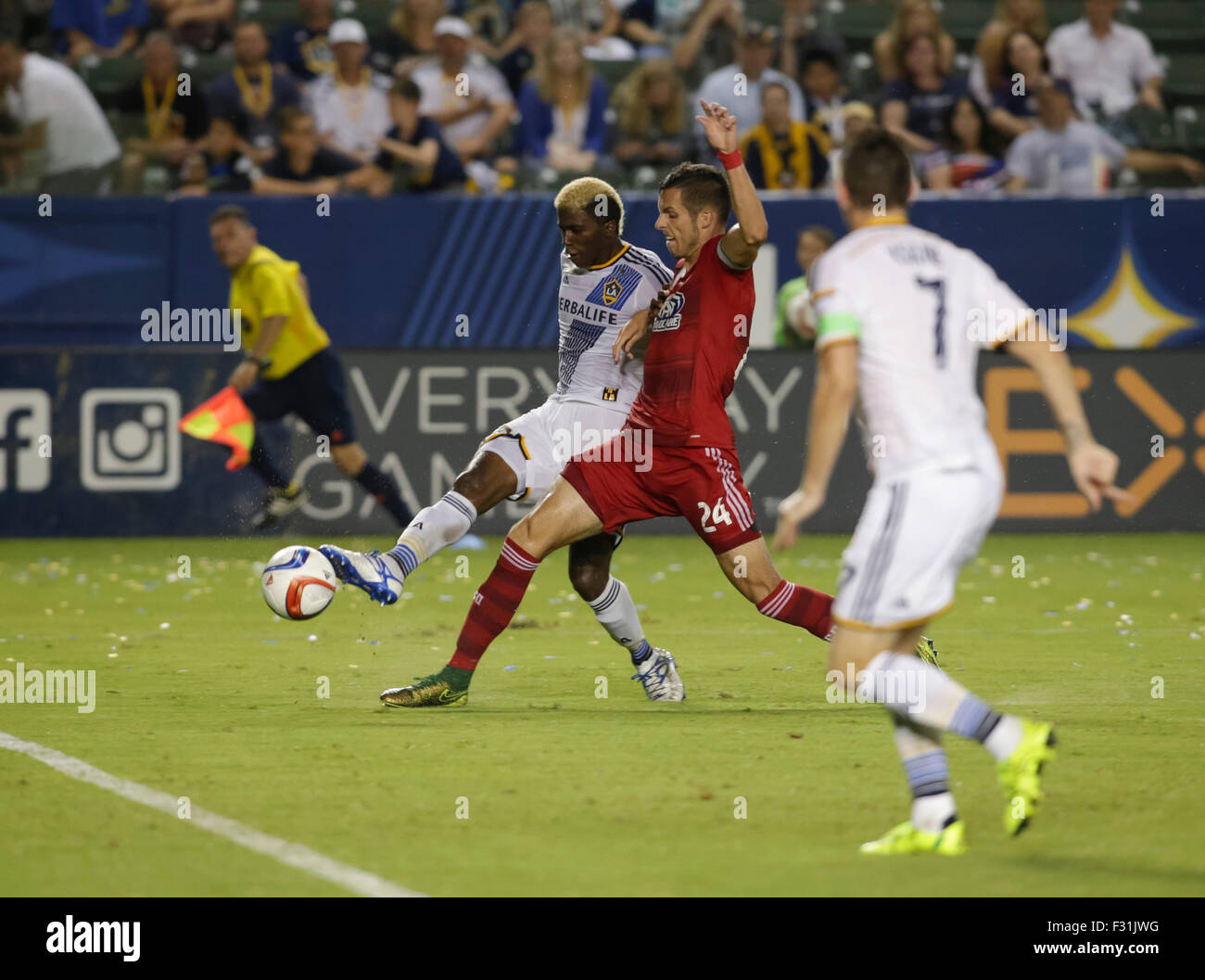 Carson, CA. 27th Sep, 2015. LA Galaxy Forward #11 Gyasi Zardes takes ...