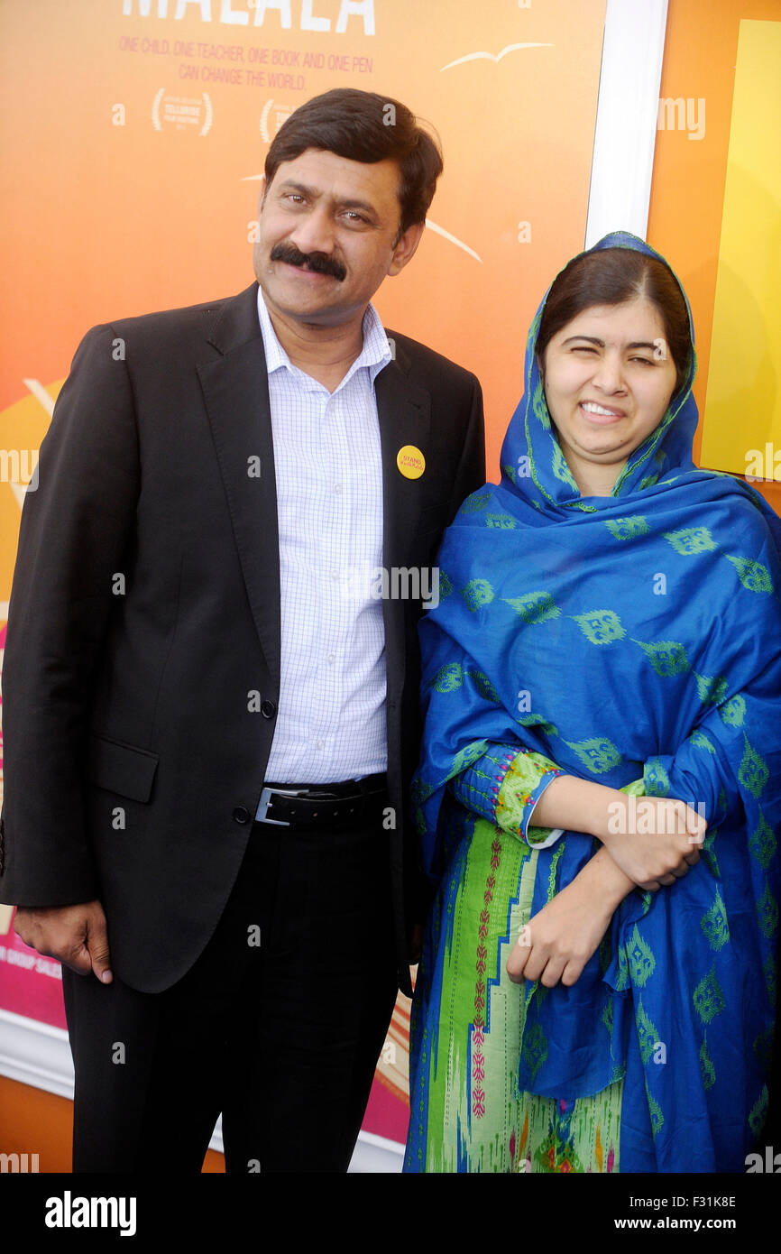 New York City. 24th Sep, 2015. Malala Yousafzai and her father Ziauddin ...