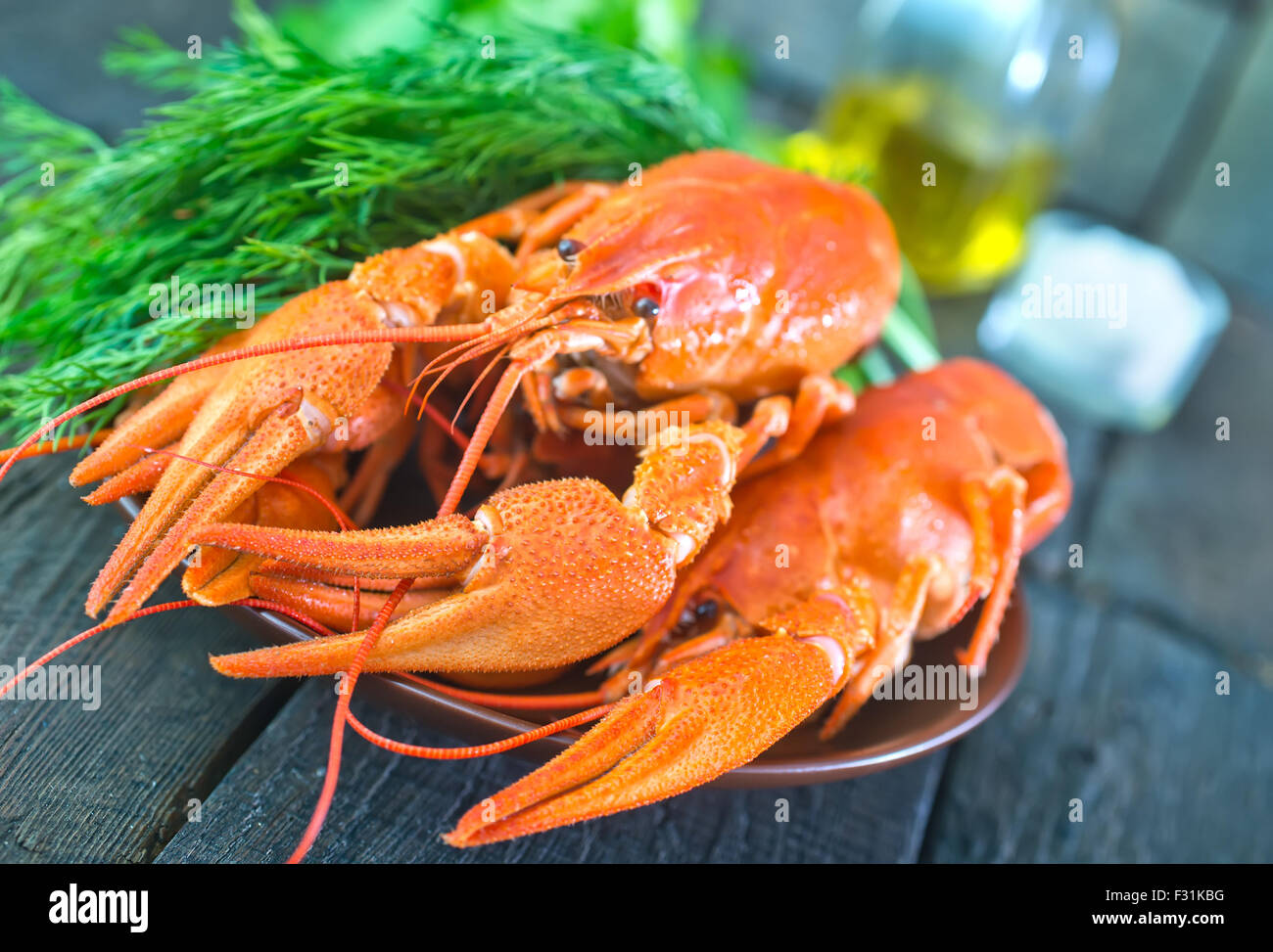 boiled cancer on the plate, red cancer Stock Photo - Alamy