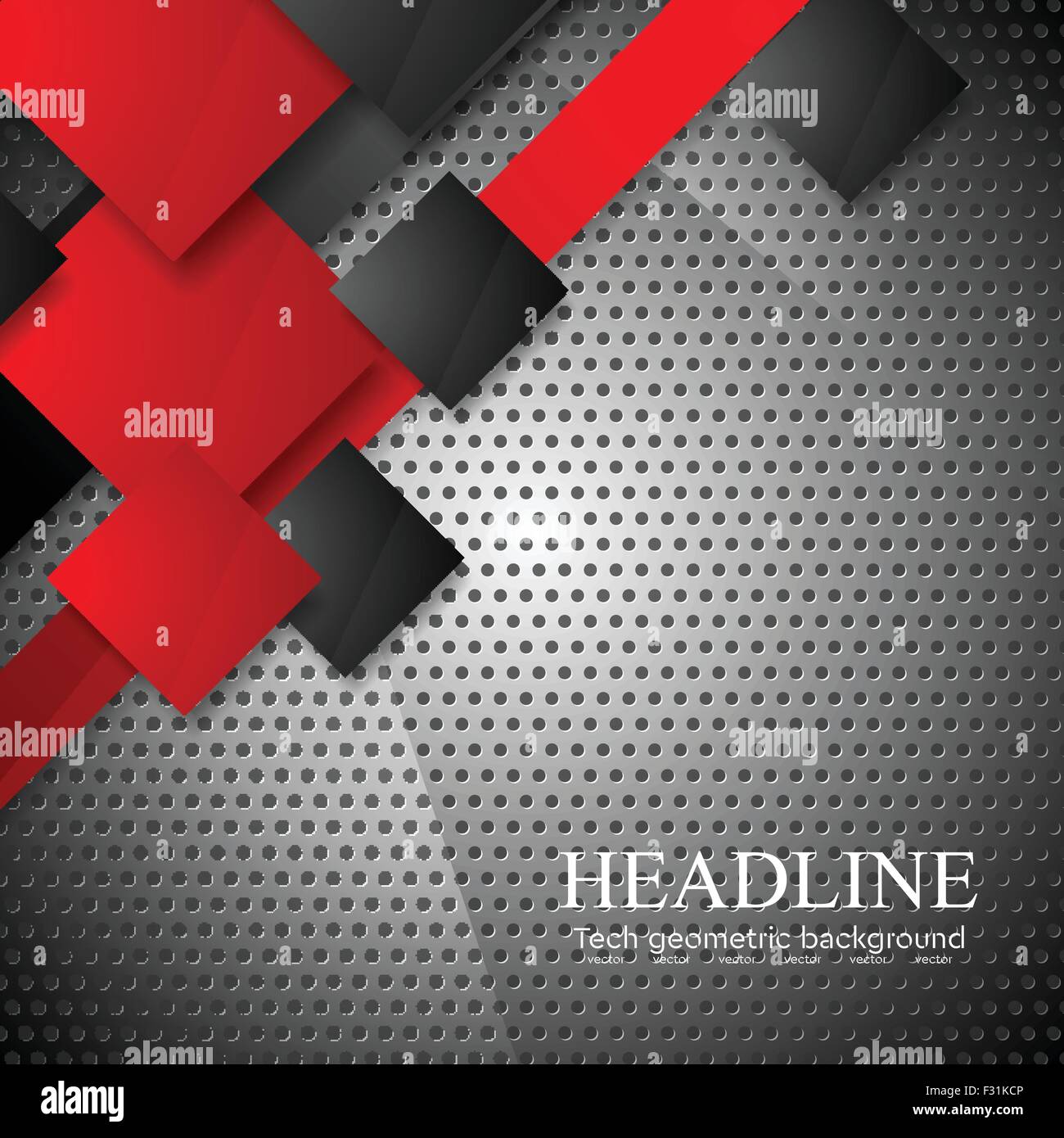 Red and black squares on metallic perforated texture background. Vector ...