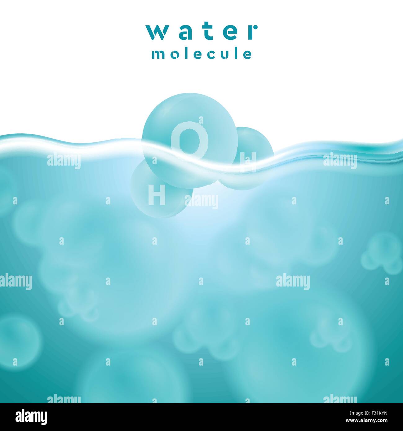 H2o blue water surface with molecule. Abstract vector design background ...