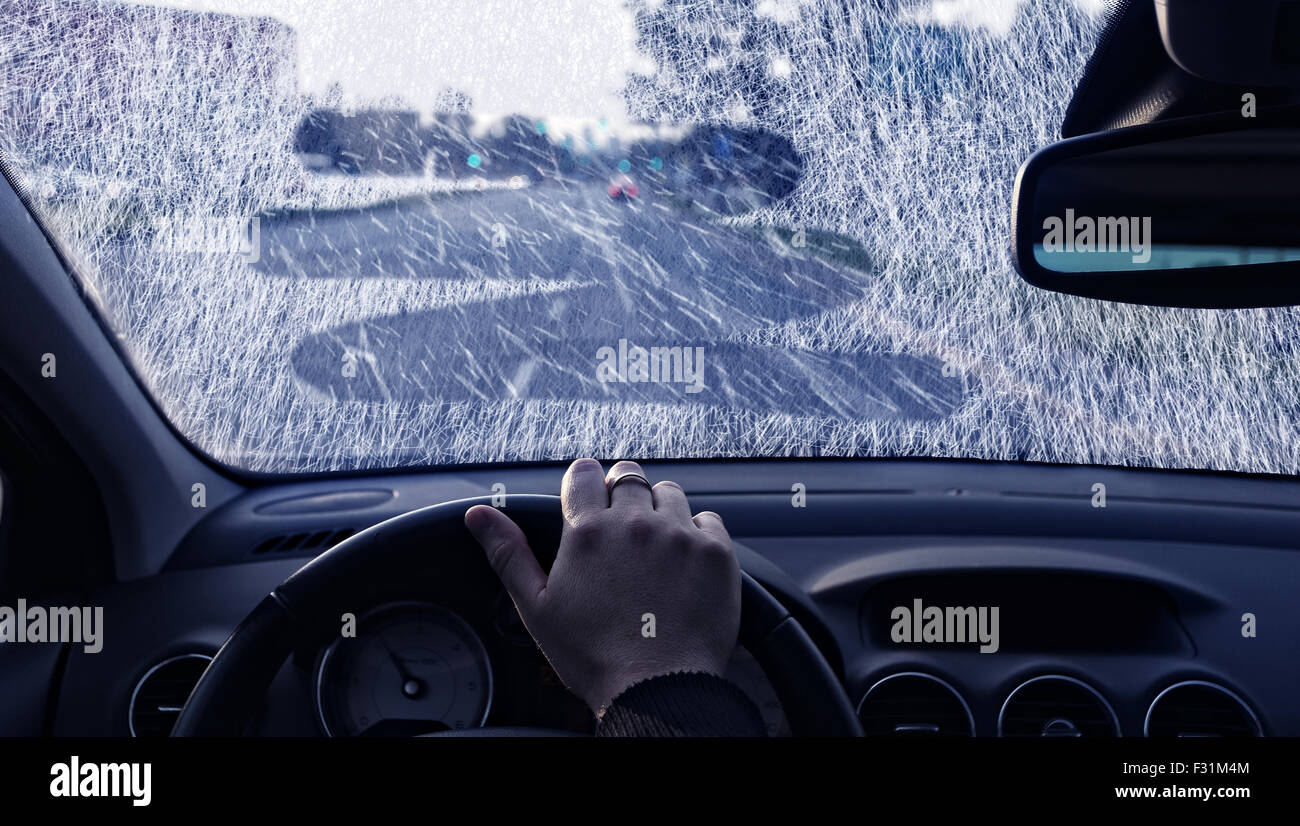 Poor visibility on a winter day in the car Stock Photo - Alamy