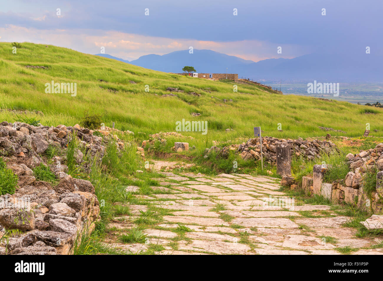 Old paved road path with natural stone plates Pamukkale Turkey Stock ...